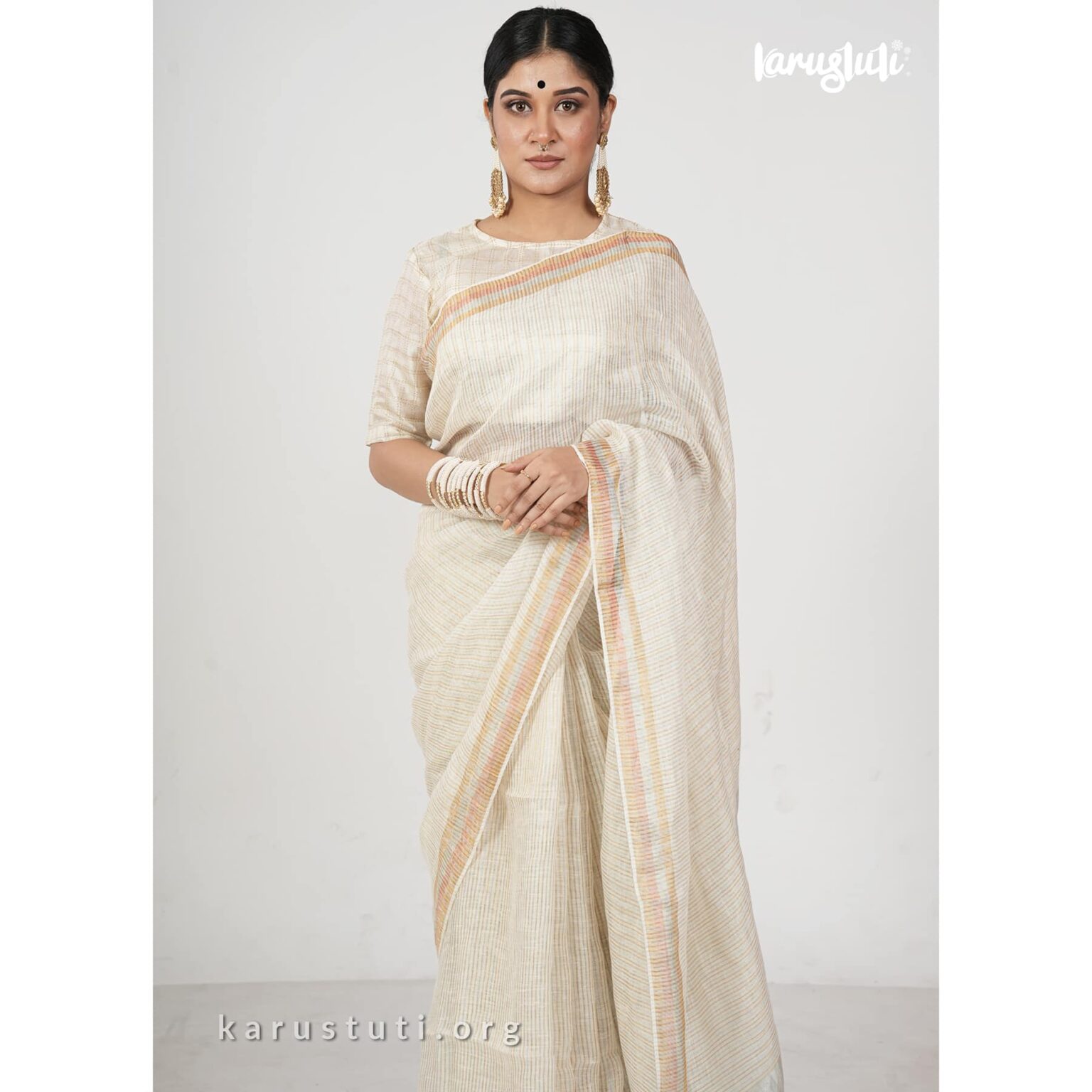 Linen White Handloom Saree | Elegant Weaves for Timeless Style